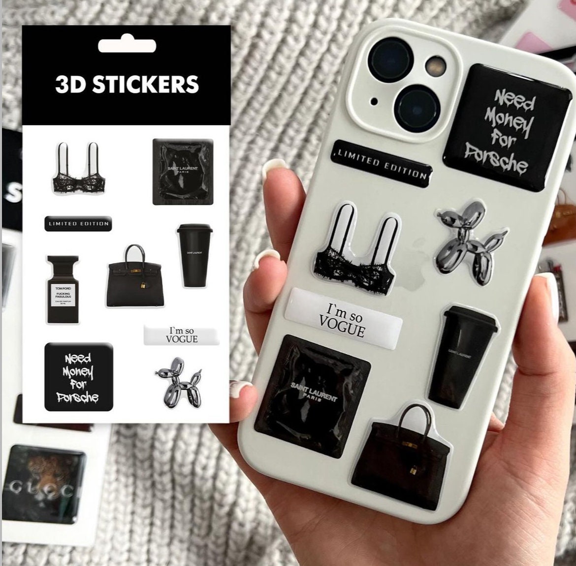 3D Stickers "black Edition" Set of 8 Stickers - Etsy