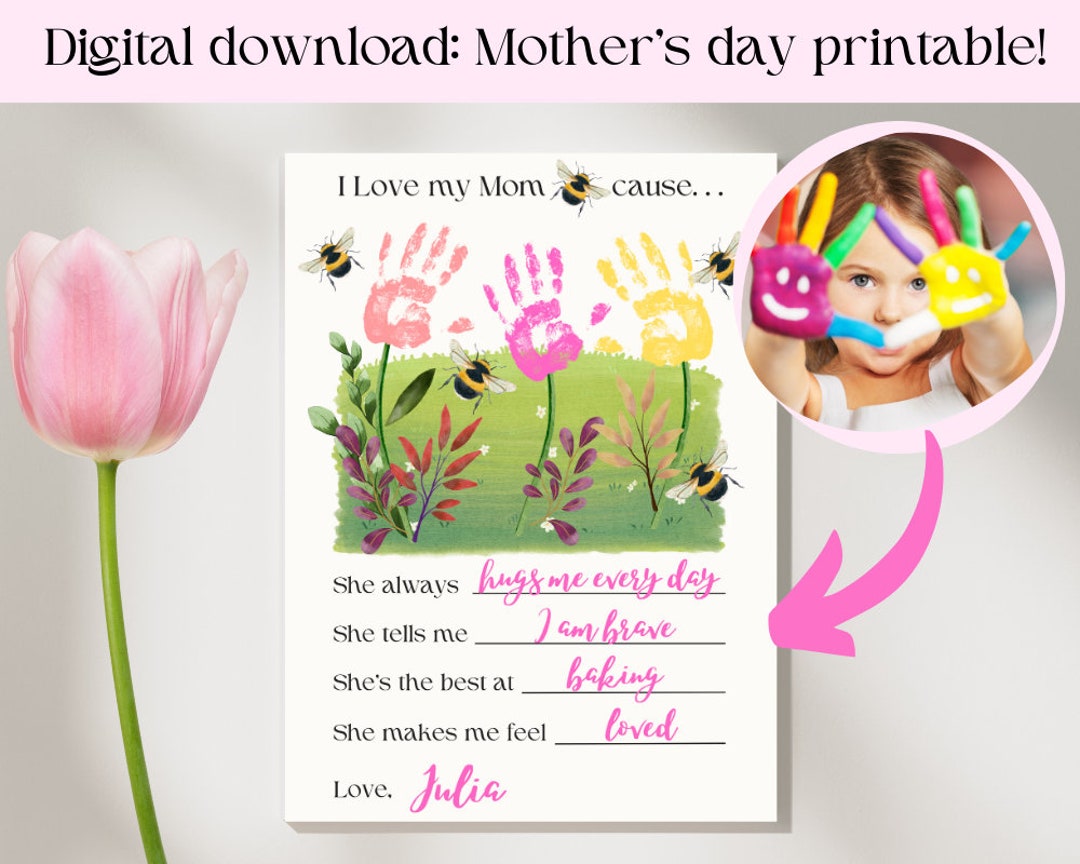 Mother's Day Bees & Garden Printable Kids' Handprint Keepsake Teacher ...