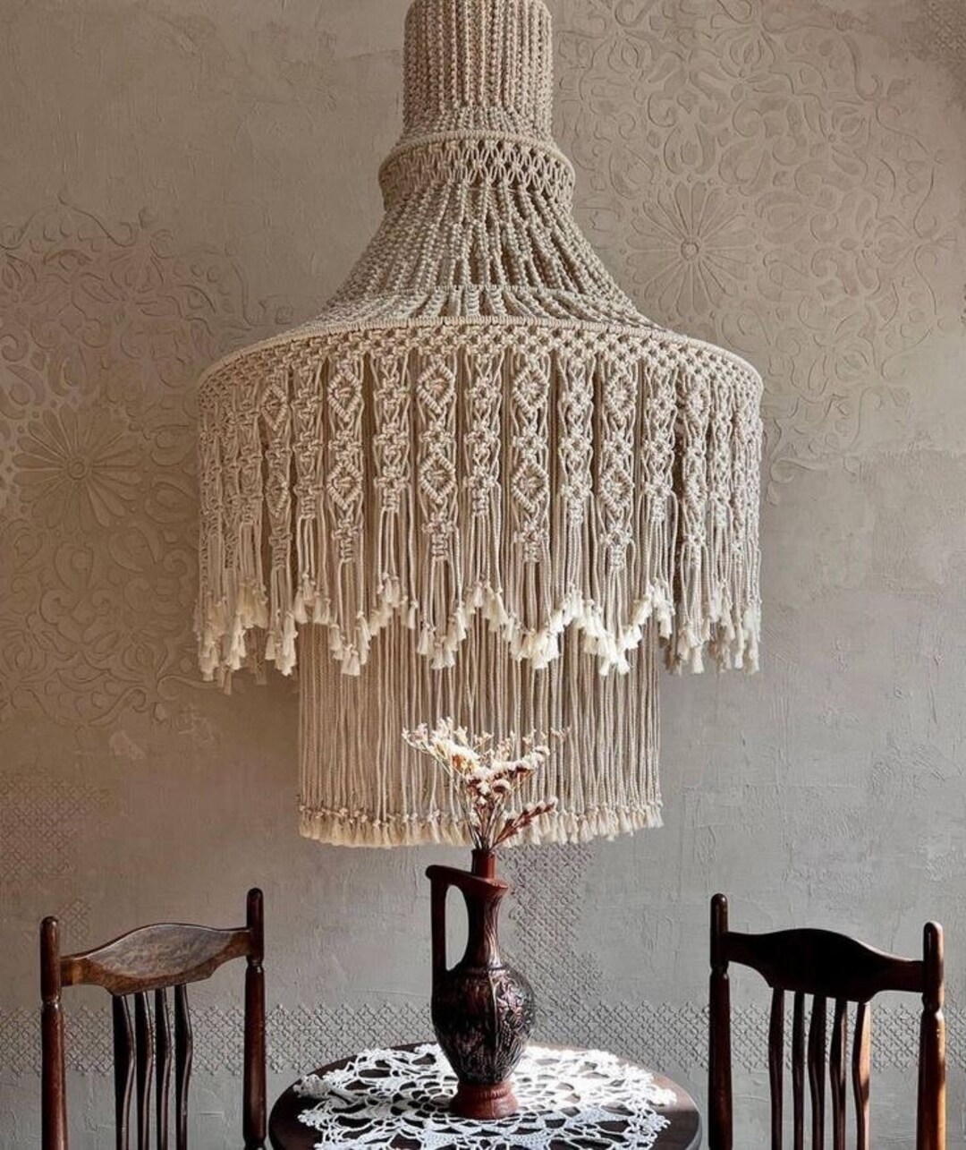 Macrame Lampshade, Macrame Chandelier Lighting, Handmade Light, Pendant ...