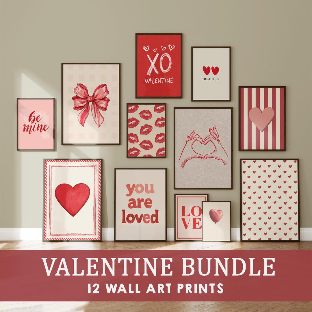 Valentines Day Wall Art: Valentine Print Bundle of 12, Romantic Gallery ...