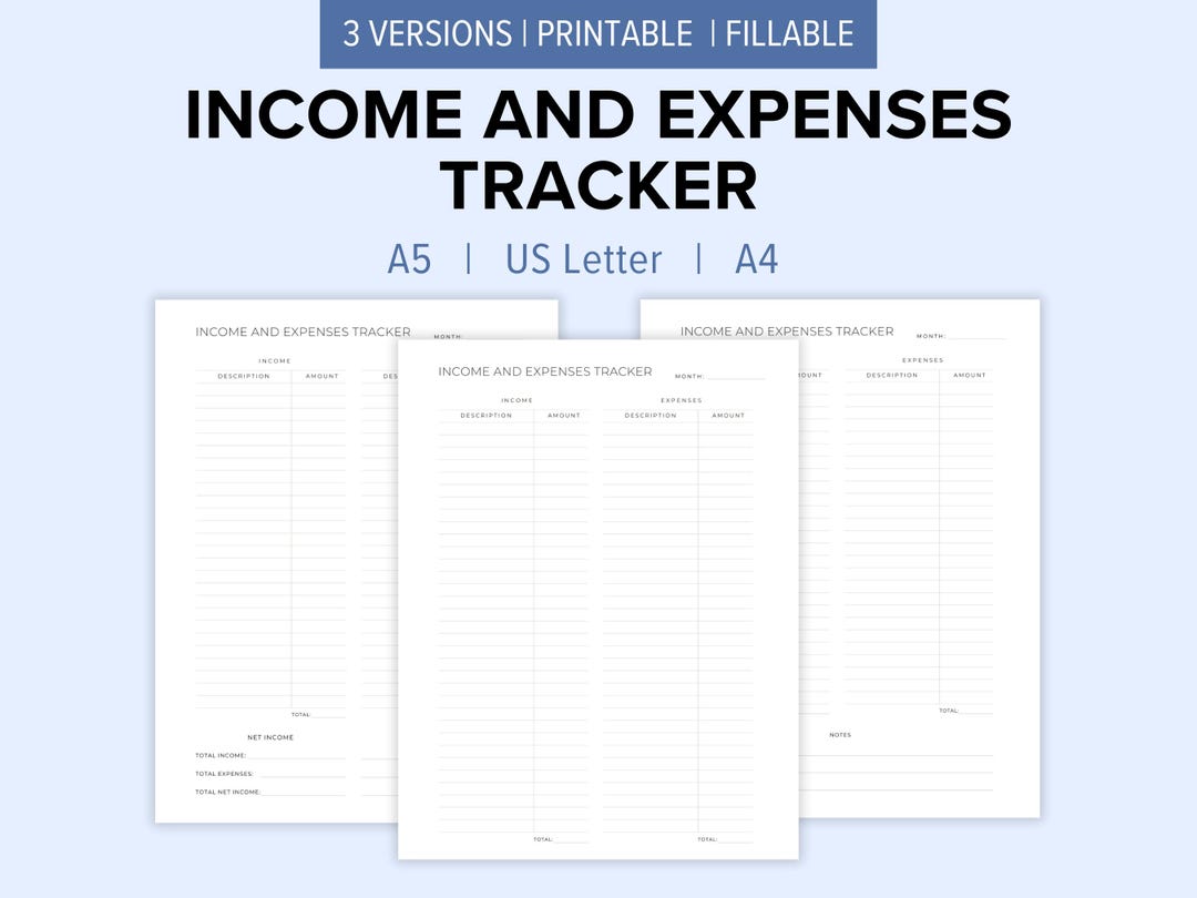 Income and Expenses Tracker Printable | One Page Financial Planner ...