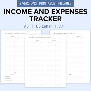 Income and Expenses Tracker Printable | One Page Financial Planner ...