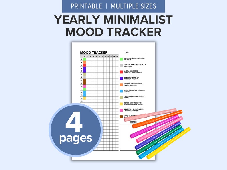 Yearly Minimalist Mood Tracker Printable | A Year in Pixels | Track ...
