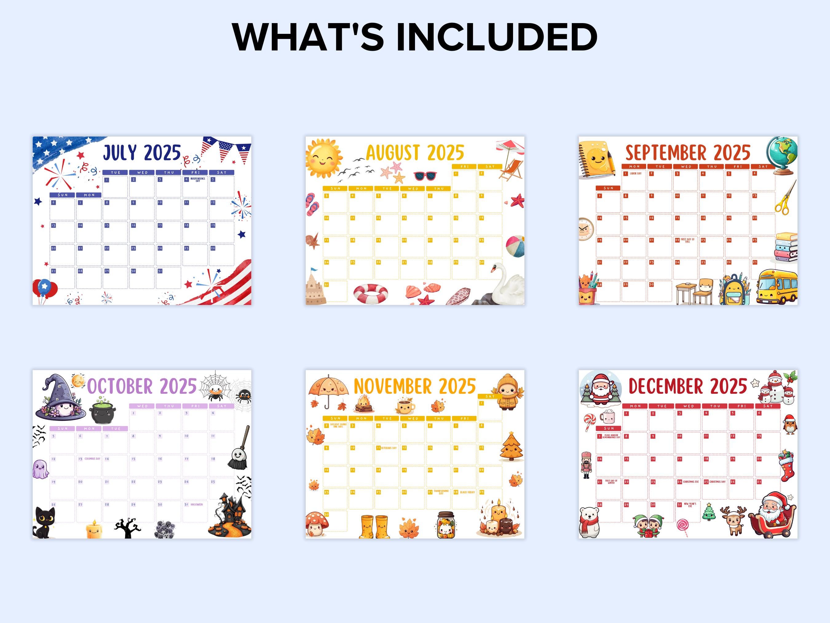 Printable 2025 Yearly Calendar Bundle for Children | Homeschool Monthly ...