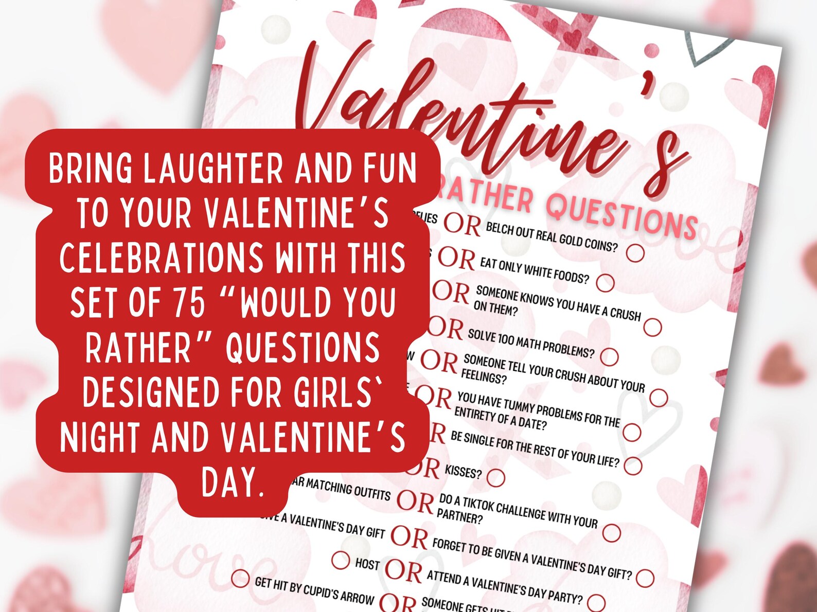 75 Valentine's Would You Rather Questions Game Printable | This or That ...