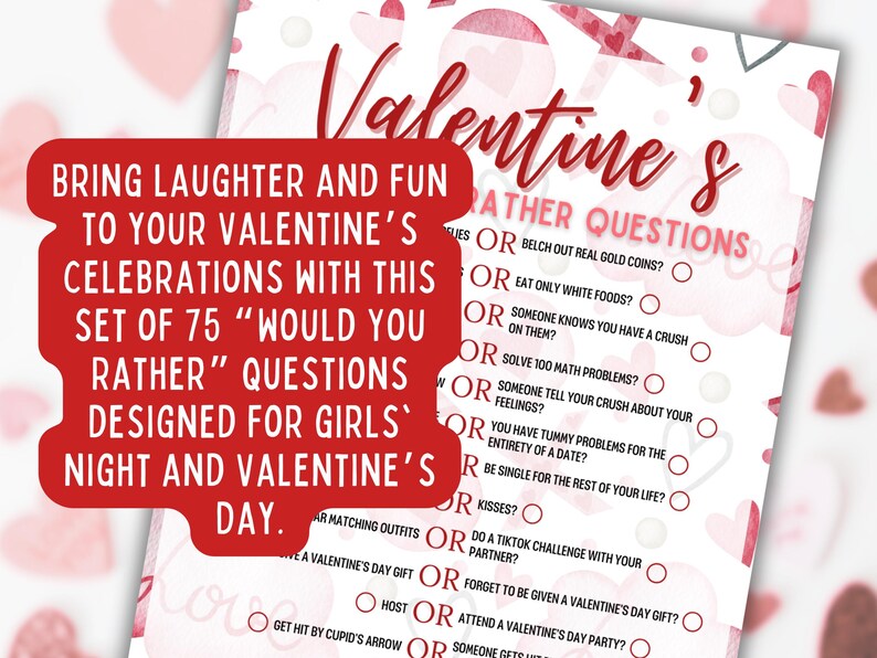 75 Valentine's Would You Rather Questions Game Printable | This or That ...