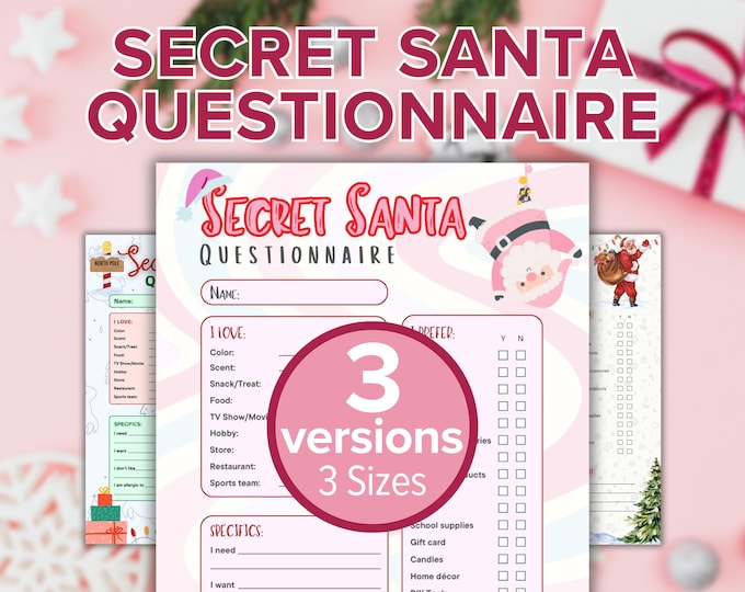 Secret Santa Questionnaire Printable for Christmas Gifts | Christmas ...