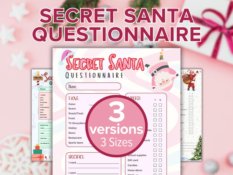 Secret Santa Questionnaire Printable for Christmas Gifts | Christmas ...