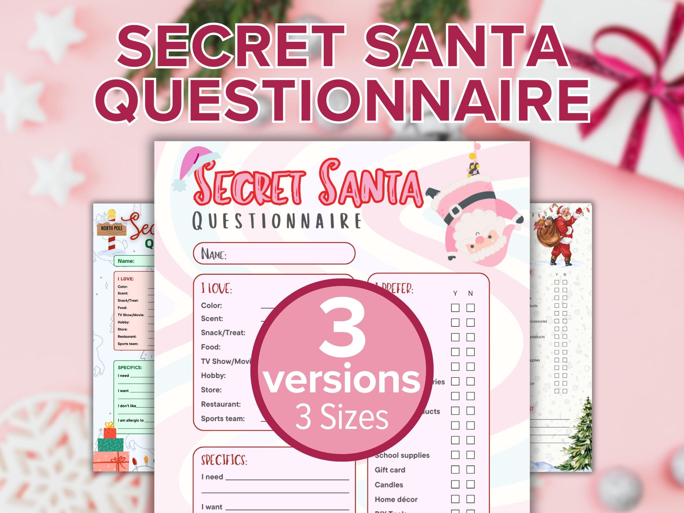 Secret Santa Questionnaire Printable for Christmas Gifts | Christmas ...