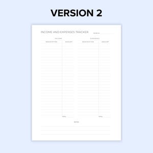 Income and Expenses Tracker Printable | One Page Financial Planner ...