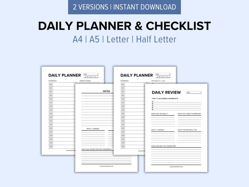 Daily Planner Printable Worksheets & Templates Bundle | Daily Routine ...
