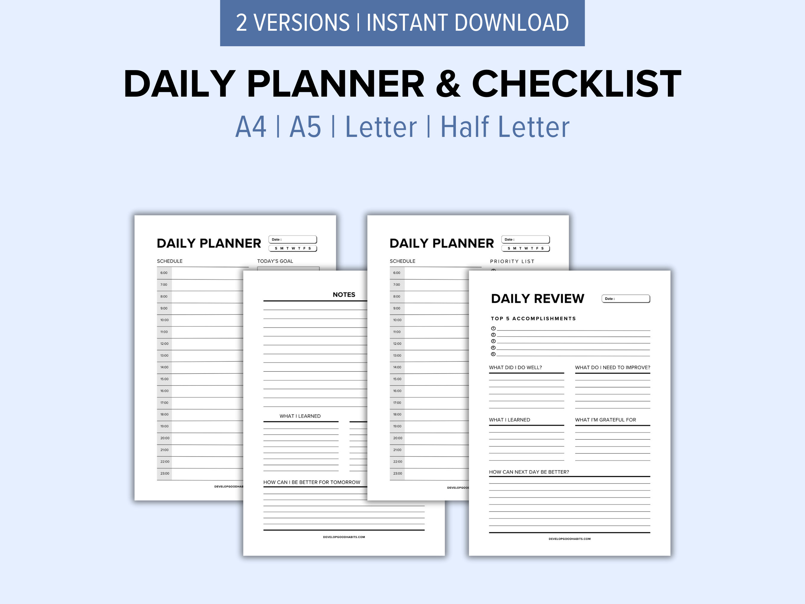 Daily Planner Printable Worksheets & Templates Bundle | Daily Routine ...