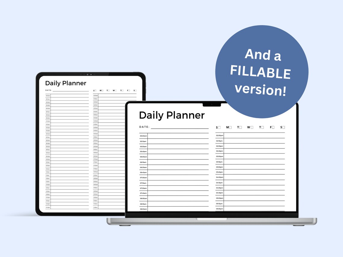 15 Minute Interval Planner Page Printable | Daily Schedule Increments ...