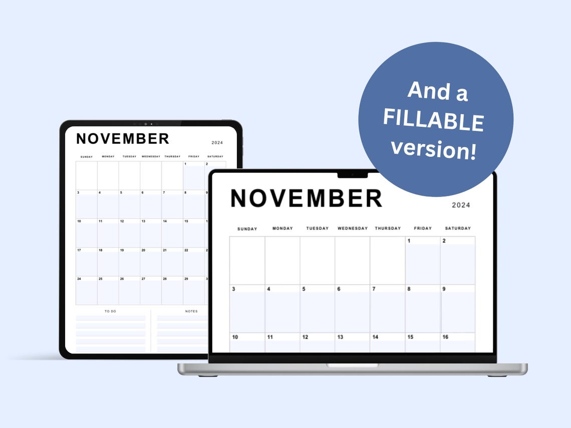 Editable November 2024 Calendar Minimalist Printable | US Letter, A4 ...
