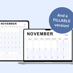 Editable November 2024 Calendar Minimalist Printable | US Letter, A4 ...
