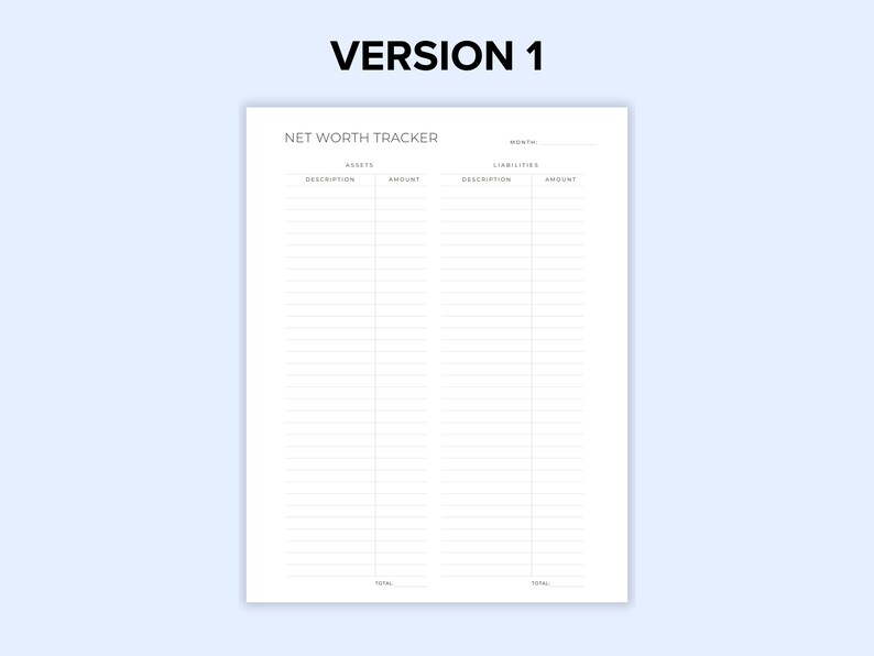 Net Worth Tracker Printable | Assets and Liabilities Balance Sheet - Etsy