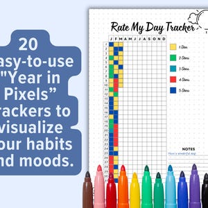 20 Yearly Tracker Journal Pages Printable Bundle | Year in Pixels ...