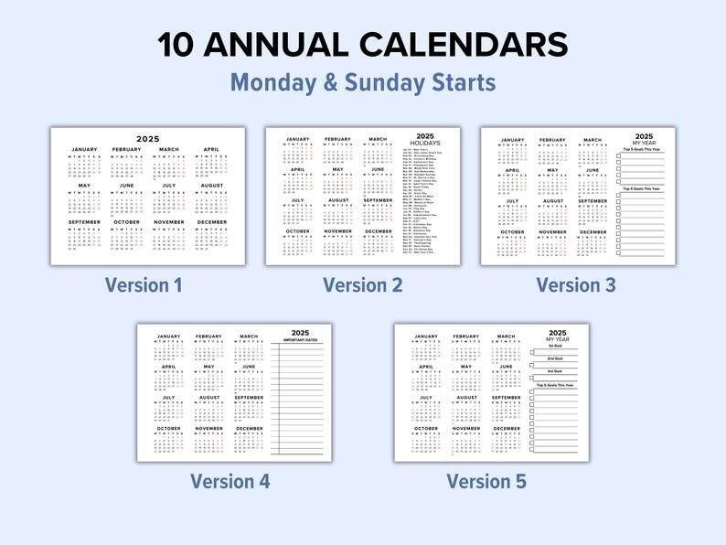 Editable 2025 Dated Calendar Template Printable | 2025 Yearly Calendar ...