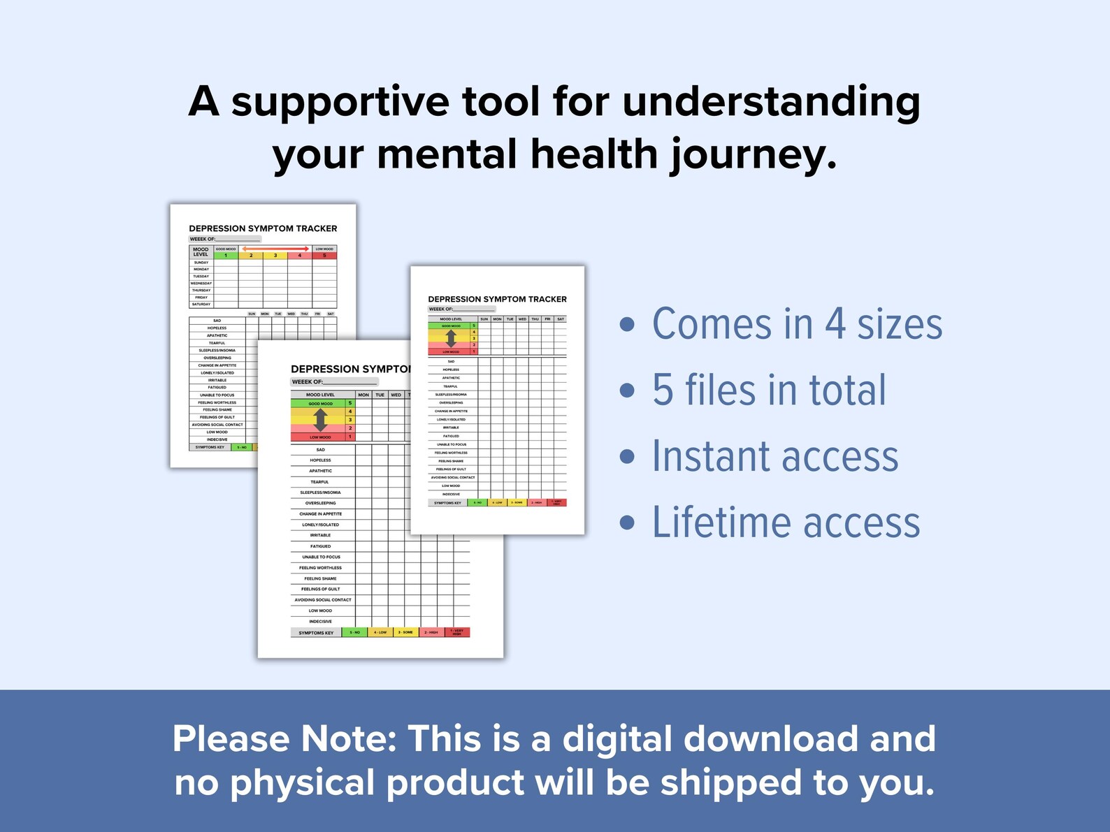 Depression Symptom Tracker Printable A5, A4, US Letter, Half Letter ...
