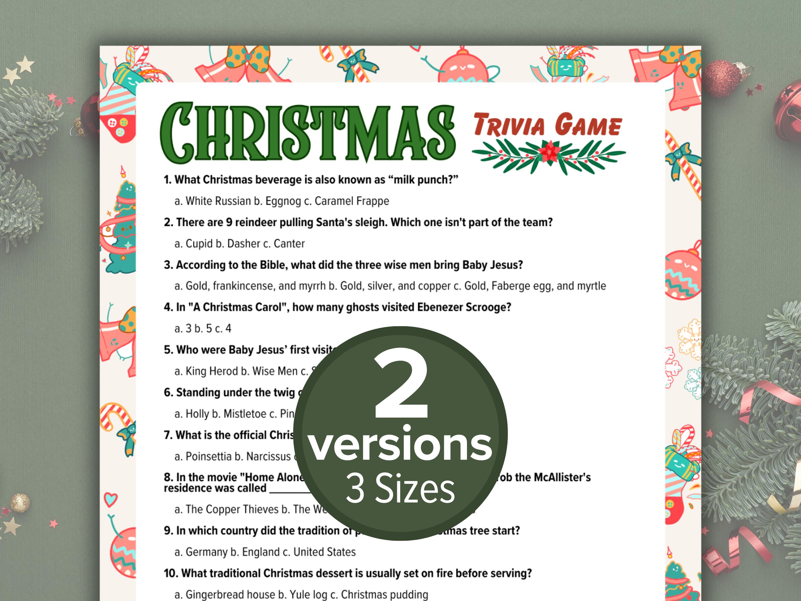 Christmas Trivia Game Printable With Questions and Answers | Holiday ...