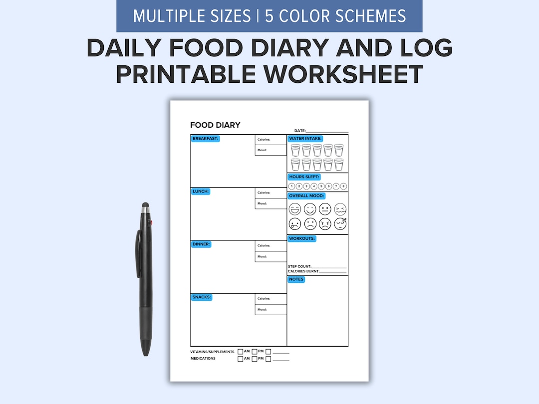 Daily Food Diary & Log Printable | Meal Tracker | Daily Calorie ...