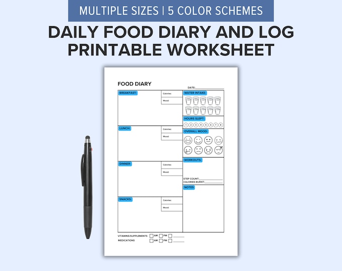 Daily Food Diary & Log Printable | Meal Tracker | Daily Calorie ...