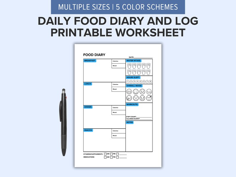Daily Food Diary & Log Printable | Meal Tracker | Daily Calorie ...