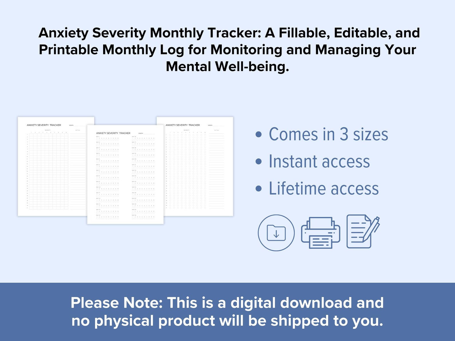 Anxiety Severity Monthly Tracker Printable | A5, US Letter, A4 ...