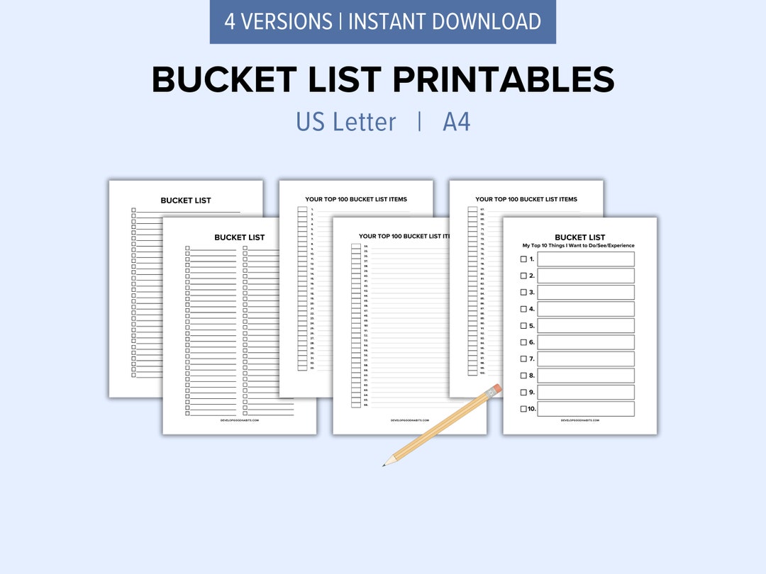 4 Bucket List Planner Printable Worksheets and Templates Bundle - Etsy