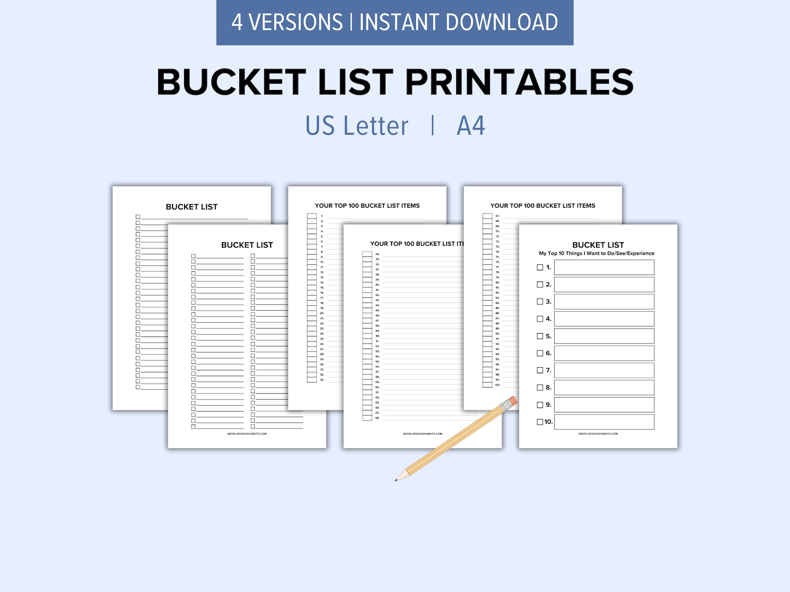 4 Bucket List Planner Printable Worksheets and Templates Bundle - Etsy