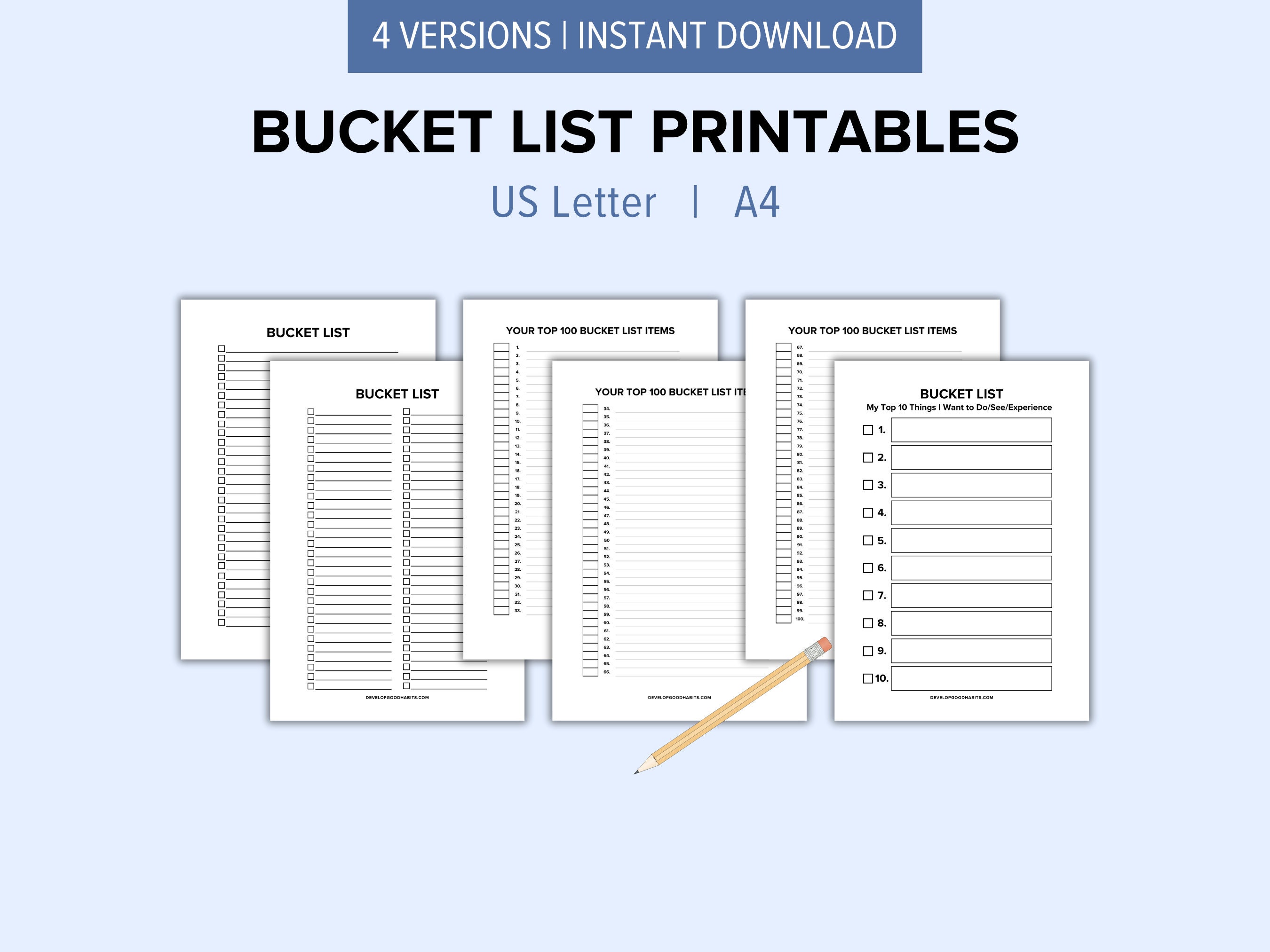 Bucket List Ideas Printable Bundle | Summer Bucket List | Life Goals ...