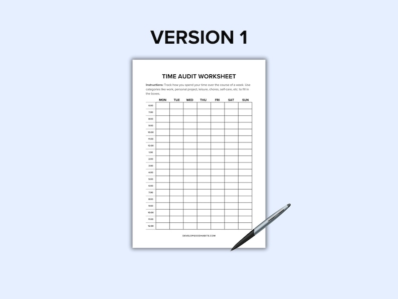Time Audit Printable Worksheets | Hourly Time Tracker | Time Management ...