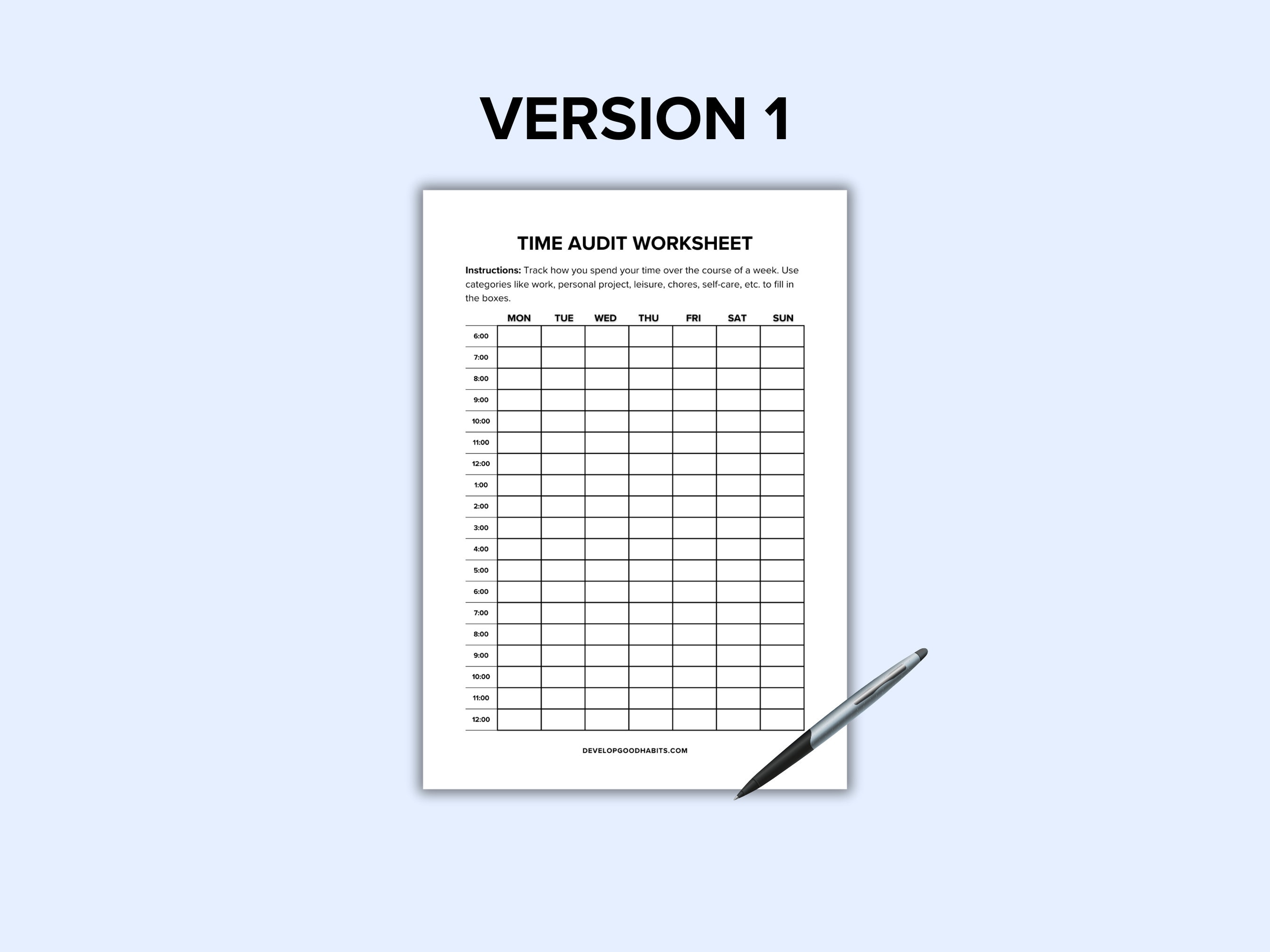 Time Audit Printable Worksheets | Hourly Time Tracker | Time Management ...