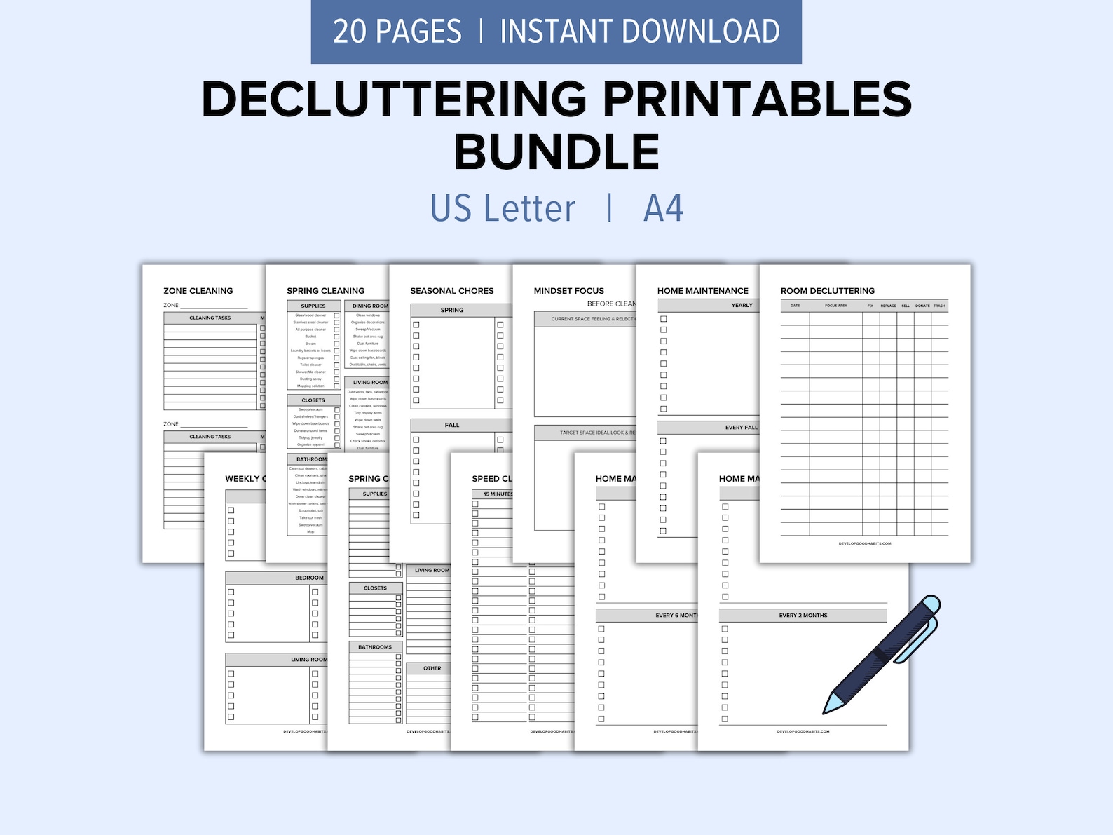 20 Decluttering Checklist Printable Planner | Home Management Checklist ...