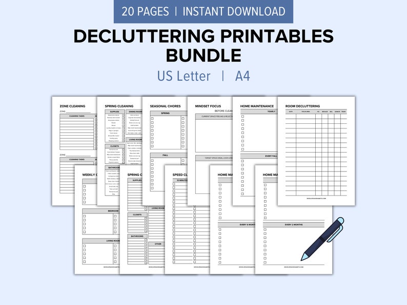 20 Decluttering Checklist Printable Planner | Home Management Checklist ...
