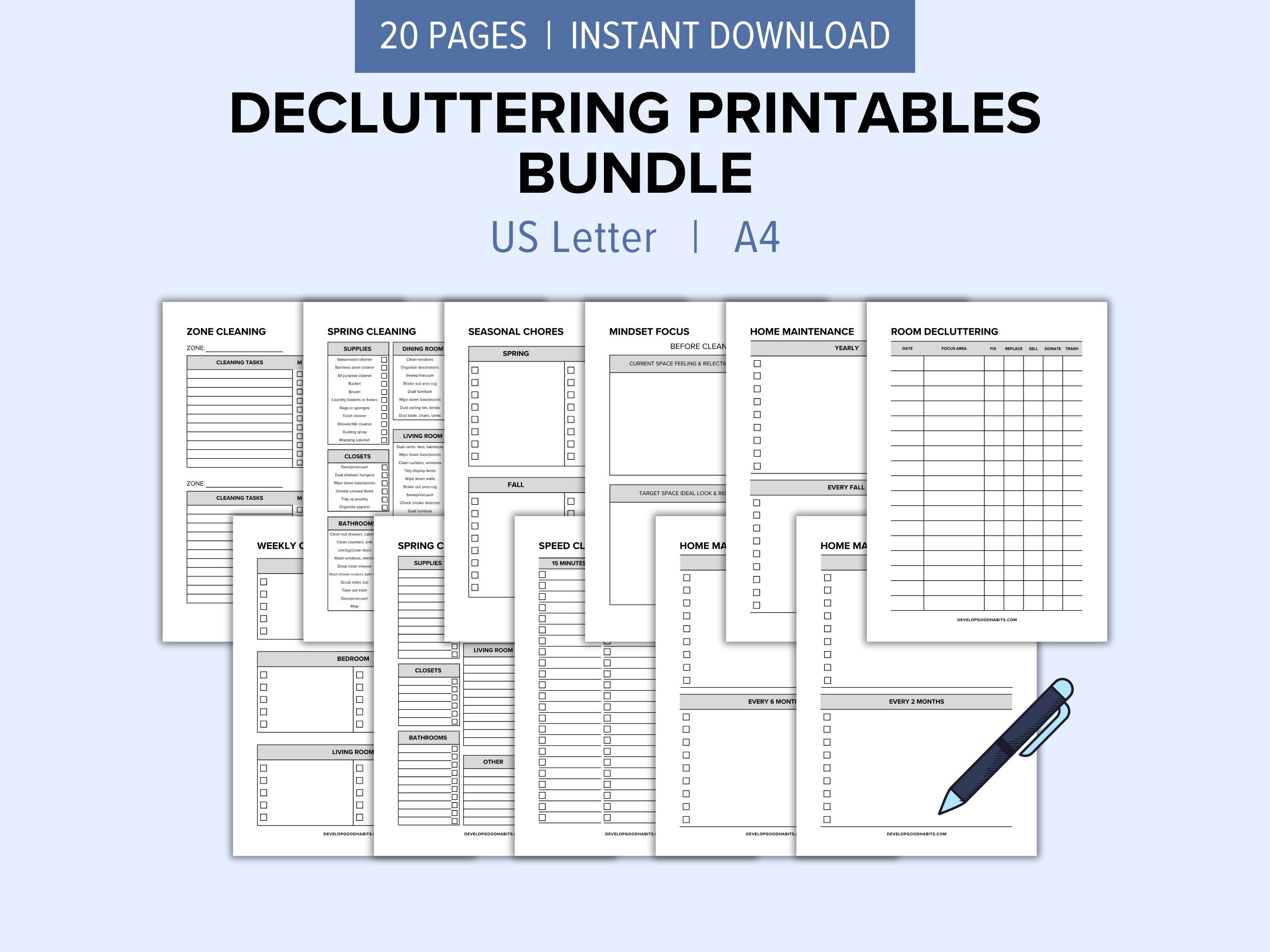 20 Decluttering Checklist Printable Planner Home Management Checklist ...
