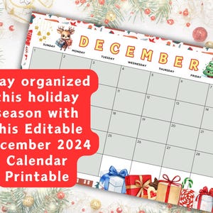 Editable December 2024 Calendar | Christmas Ornaments Calendar and ...