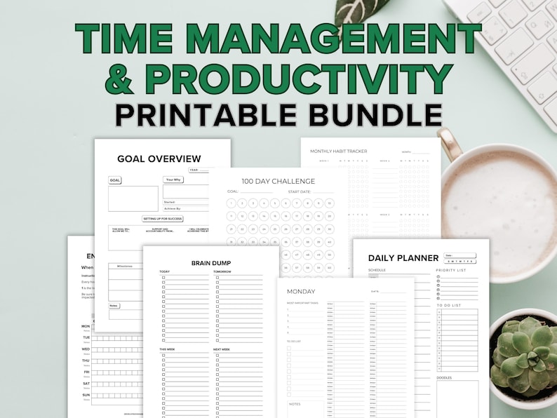 Time Management & Productivity Printable Bundle | 25+ Products for One ...