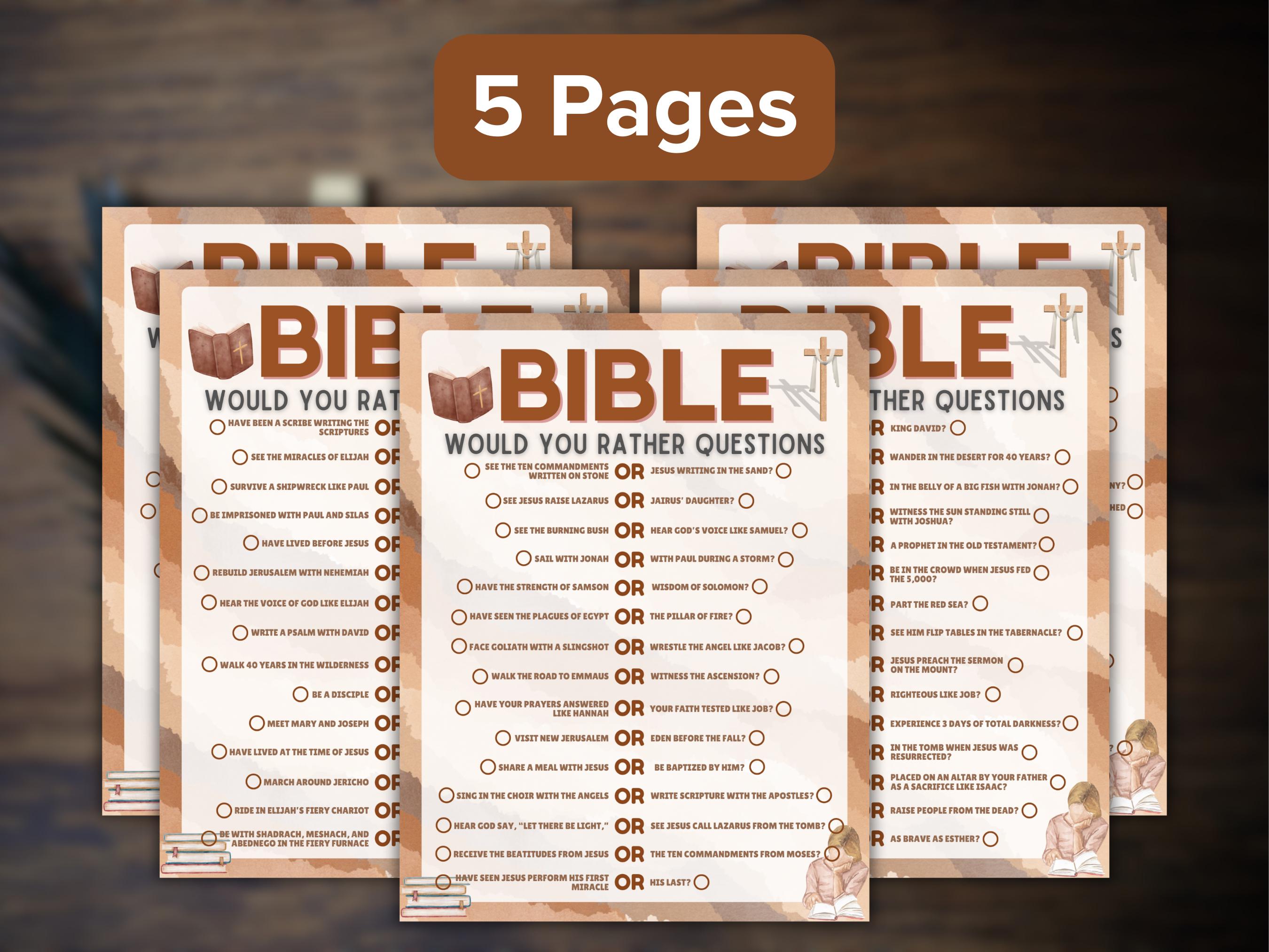 Would You Rather Bible Questions Game for Kids and Adults Printable ...