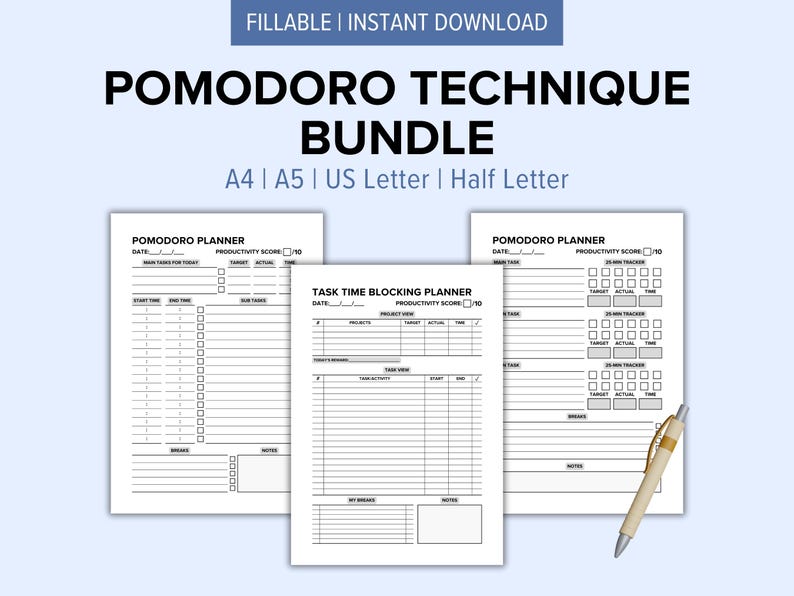 Pomodoro Technique Printable Tracker Bundle - Etsy