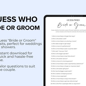Guess Who Bride or Groom Printable Game | Bridal or Bachelorette Game ...