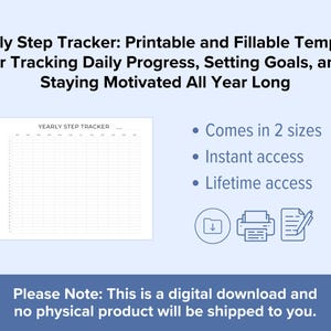 Yearly Step Tracker Worksheet Printable | Landscape US Letter, A4 ...