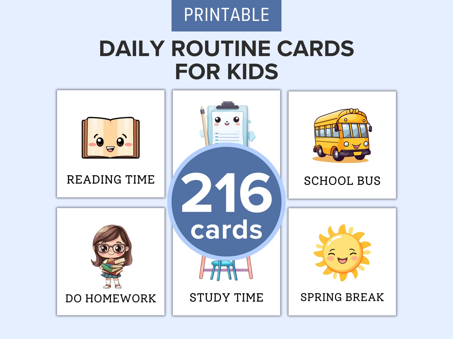 216 Daily Routine Cards for Kids Printable With 16 Kids Routine Charts ...