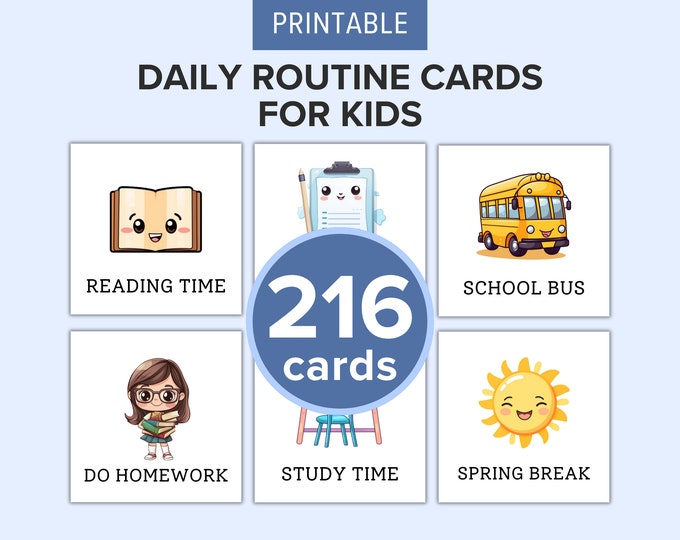 216 Daily Routine Cards for Kids Printable With 16 Kids Routine Charts ...