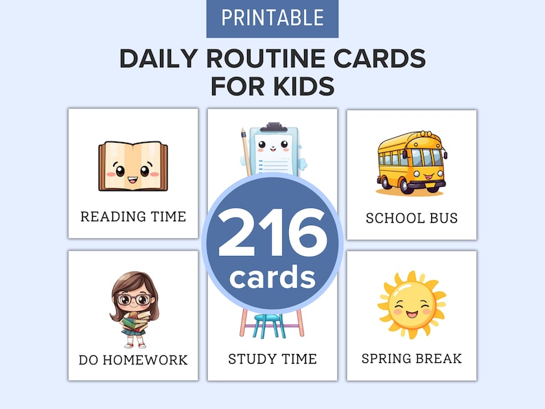 216 Daily Routine Cards for Kids Printable With 16 Kids Routine Charts ...