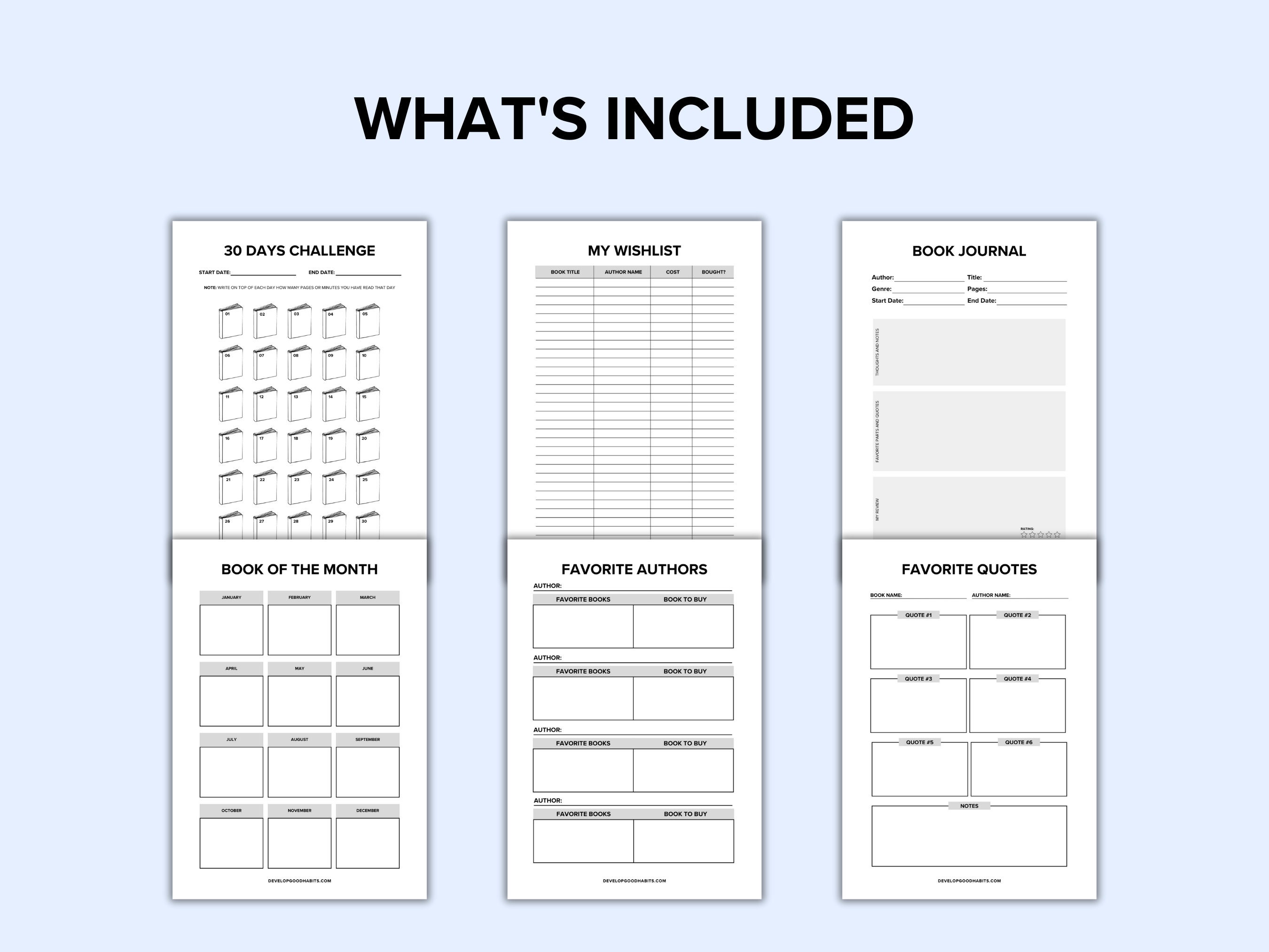 11 Reading Log Journal Printable Worksheets Bundle | Book Reading ...
