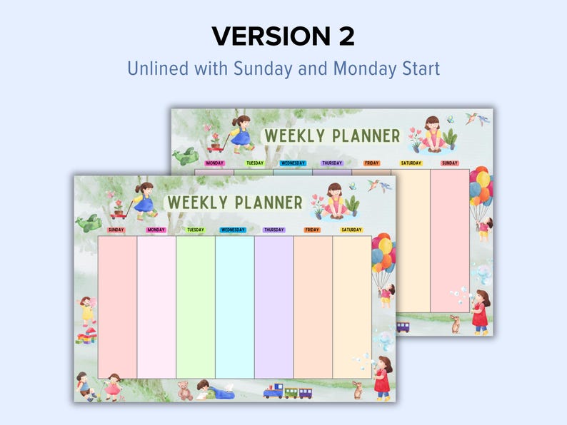 Weekly Schedule Planner for Children Printable | Kids Week Schedule - Etsy