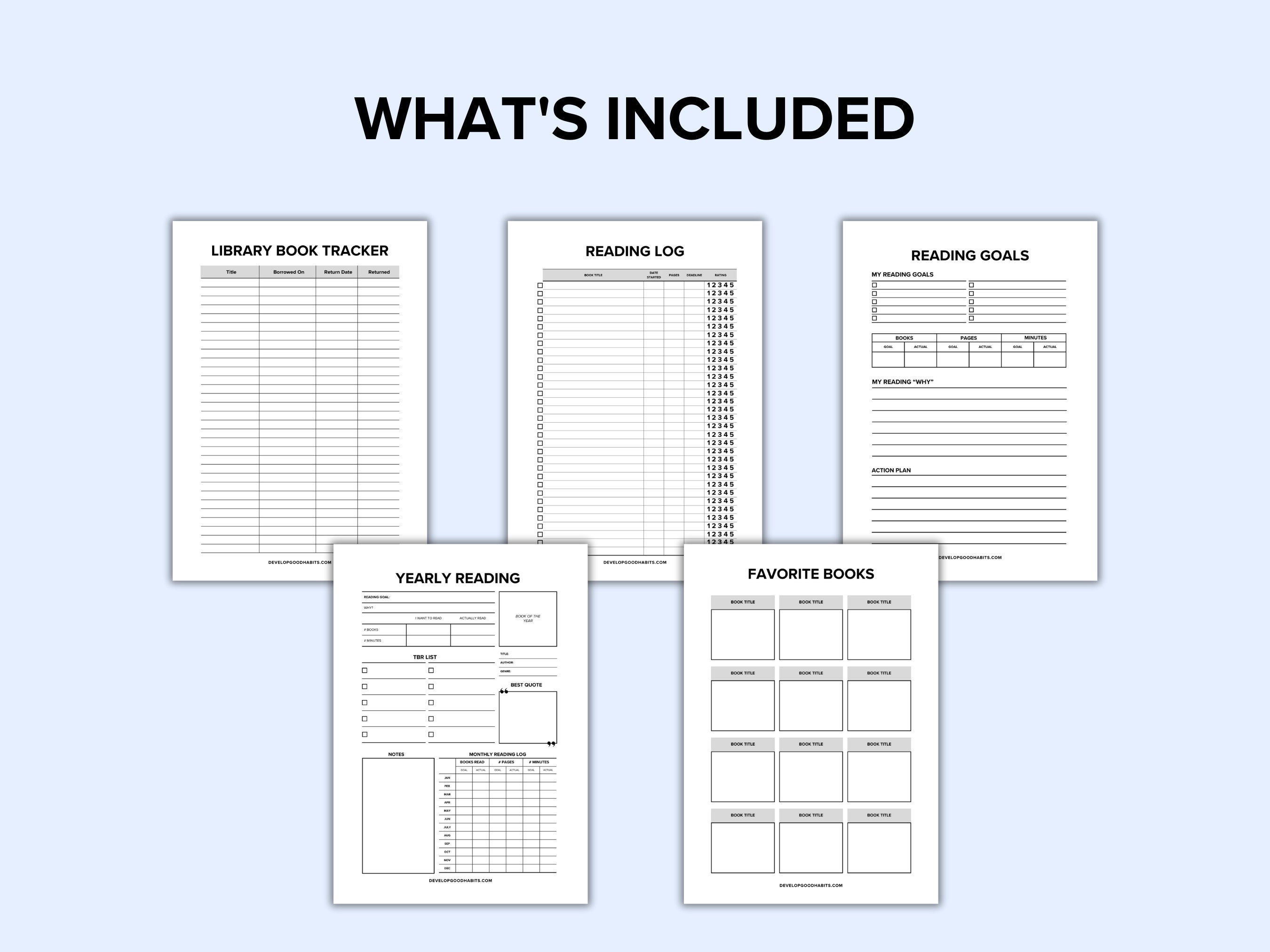 11 Reading Log Journal Printable Worksheets Bundle | Book Reading ...