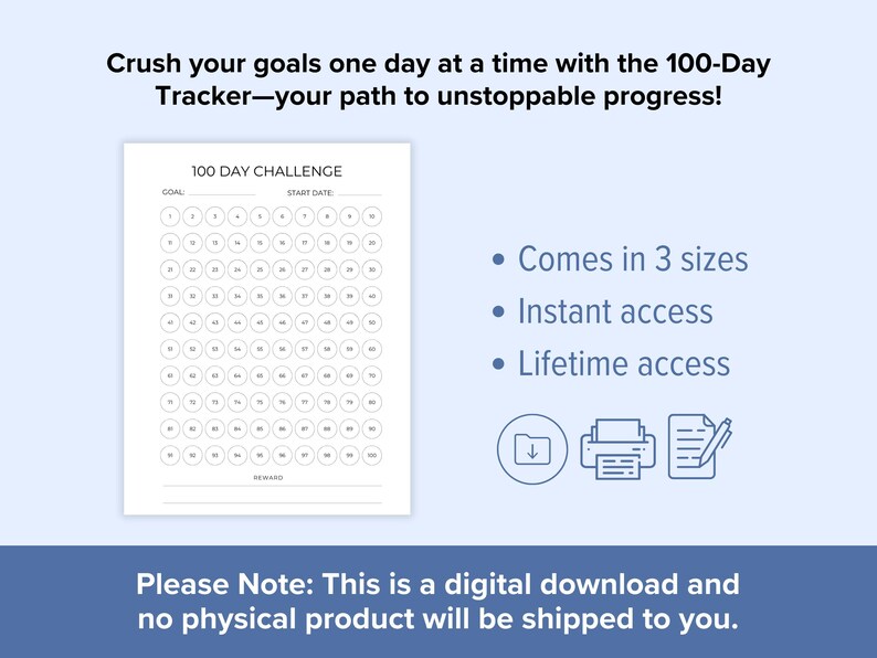 100 Day Challenge Goal Setting Tracker | A4, A5, US Letter | Fillable ...