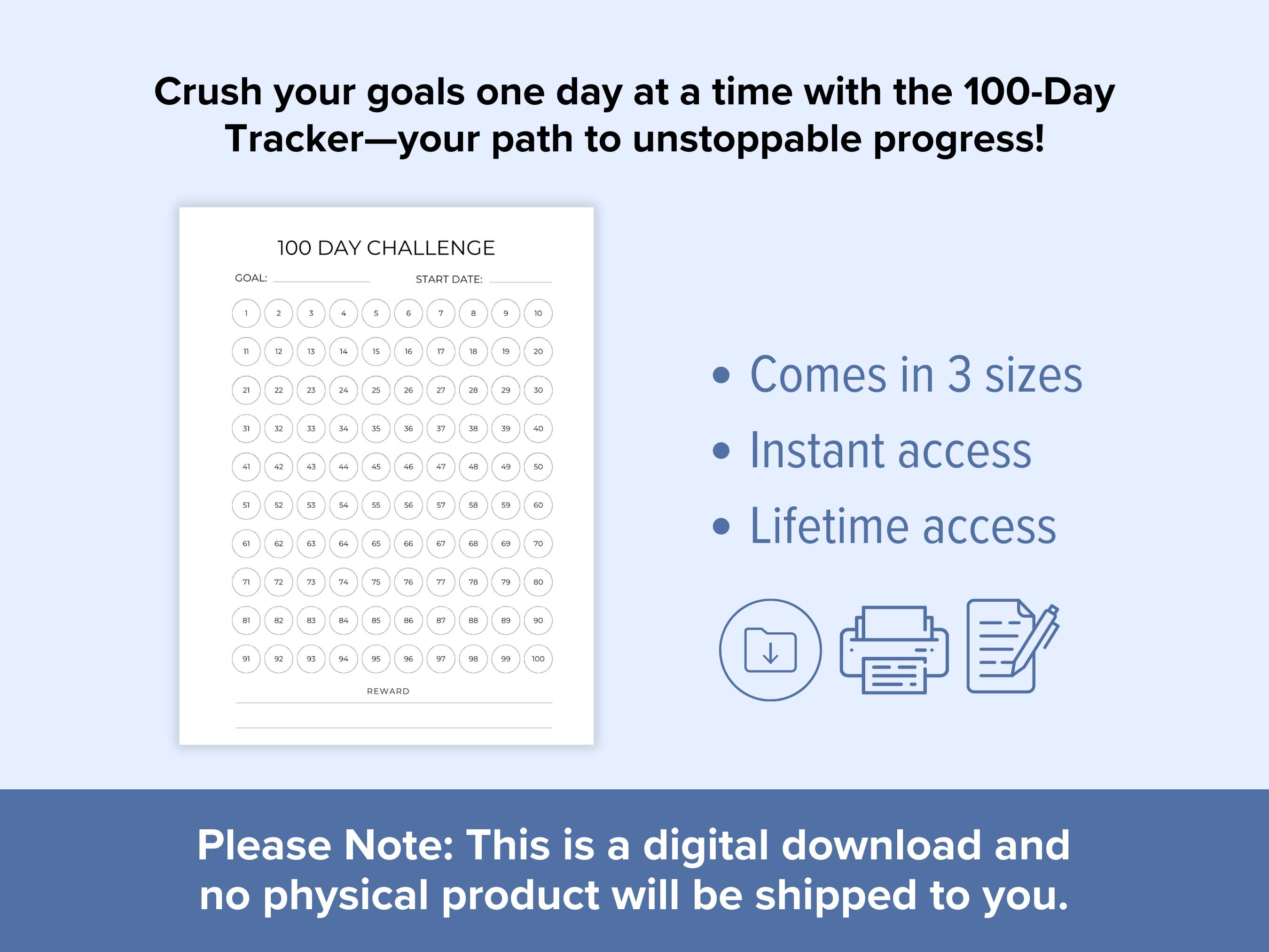 100 Day Challenge Goal Setting Tracker | A4, A5, US Letter | Fillable ...